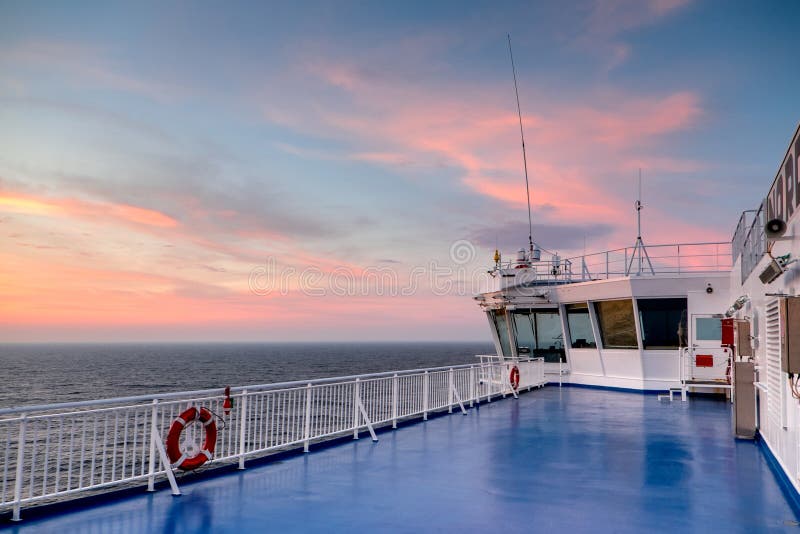 Deck of the Cargo Passenger Ferry Stock Image - Image of cloud ...
