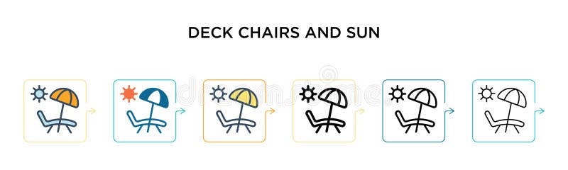Deck Chairs and Sun Vector Icon in 6 Different Modern Styles. Black ...