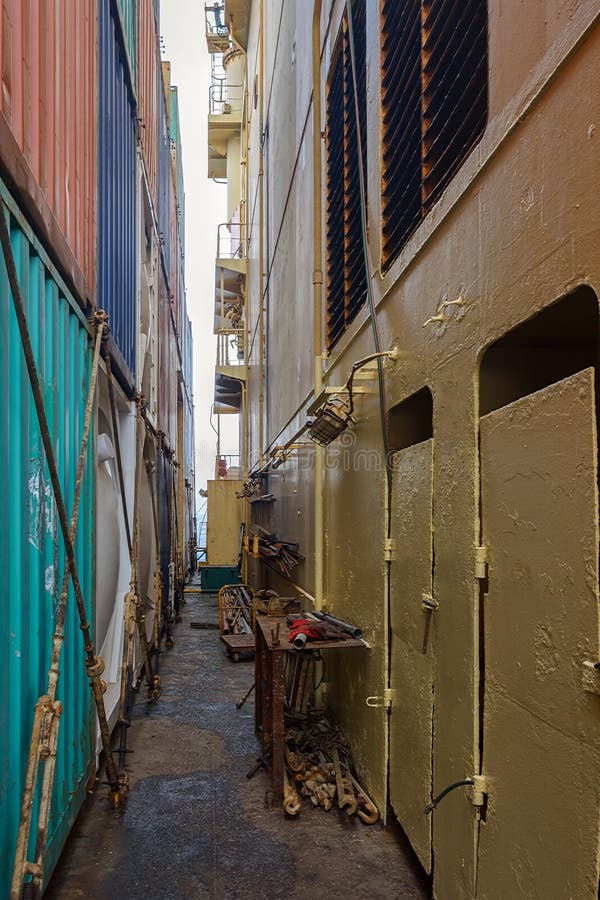 Deck of the Container Ship. Stock Photo - Image of feet, passage: 129169186
