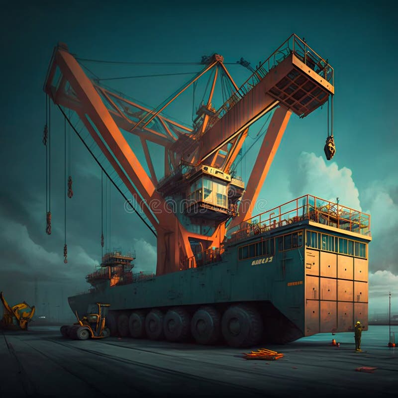Deck Crane. Cargo Ship Crane Stock Illustration - Illustration of barge ...