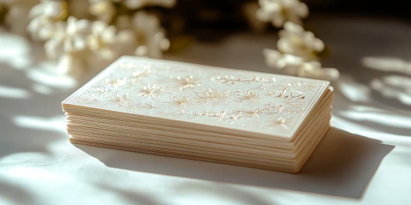 Deck of Fortune Telling Cards Resting on White Table with White Flowers ...
