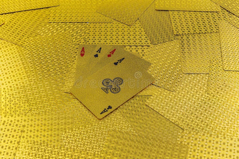 A Deck of Gold Cards Placed on a Poker Table, Cards in Pure Gold, 4 ...