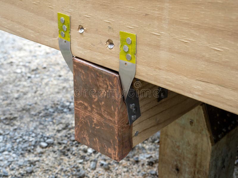 Deck Joist Hanger with Copper Flashing Stock Image - Image of lumber ...