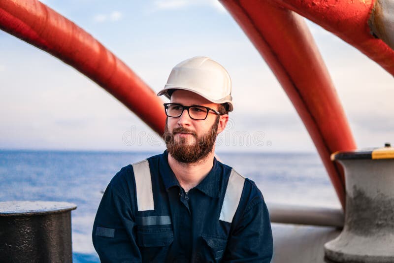 Deck Officer on Deck of Offshore Vessel or Ship Stock Photo - Image of ...
