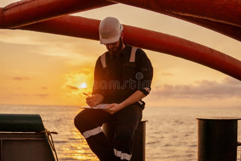 Deck Officer on Deck of Offshore Vessel or Ship Stock Photo - Image of ...