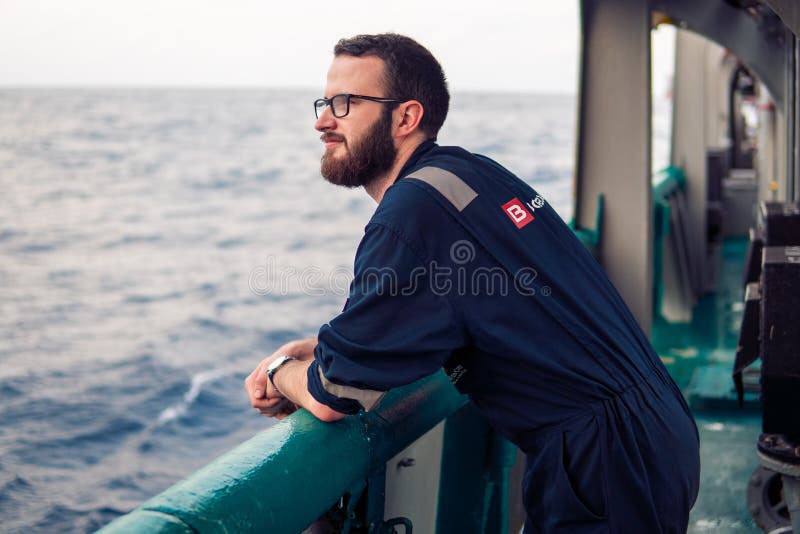 Deck Officer on Deck of Offshore Vessel or Ship Stock Image - Image of ...