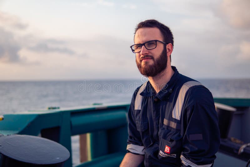 Deck Officer on Deck of Offshore Vessel or Ship Stock Photo - Image of ...