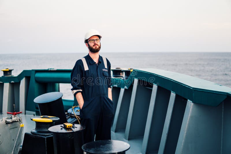 Deck Officer on Deck of Offshore Vessel or Ship Stock Photo - Image of ...