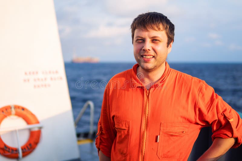 Deck Officer on Deck of Offshore Vessel or Ship Stock Photo - Image of ...