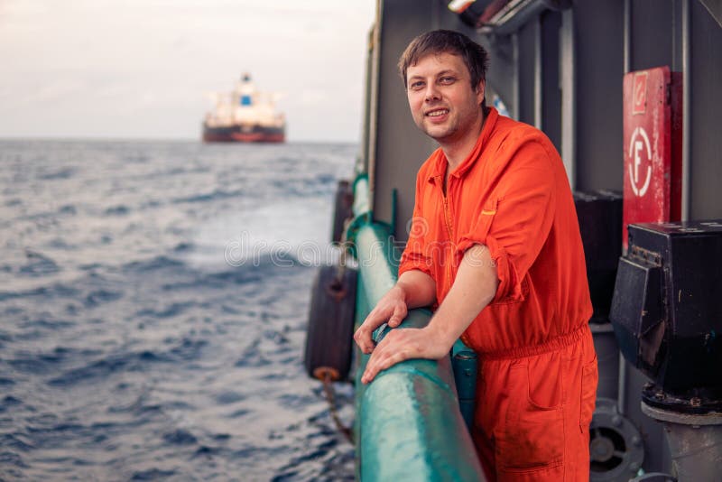 Deck Officer on Deck of Offshore Vessel or Ship Stock Image - Image of ...