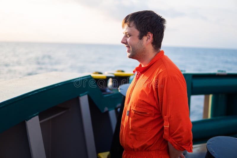 Deck Officer on Deck of Offshore Vessel or Ship Stock Image - Image of ...