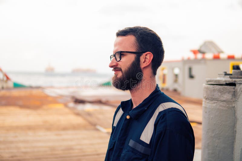 Deck Officer on Deck of Offshore Vessel or Ship Stock Photo - Image of ...