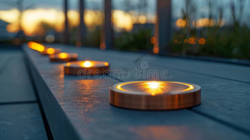 Deck Pathway with LED Floor Lighting at Dusk Stock Image - Image of ...