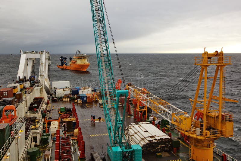 Deck of the Pipelaying Barge. Stock Photo - Image of pipeline, port ...