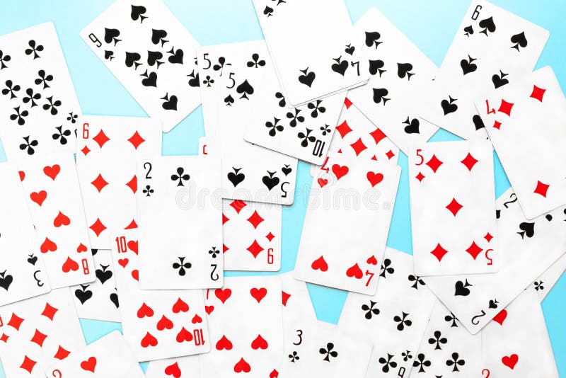 Deck of Playing Cards on Blue Background. Top View Flat Lay Stock Image ...