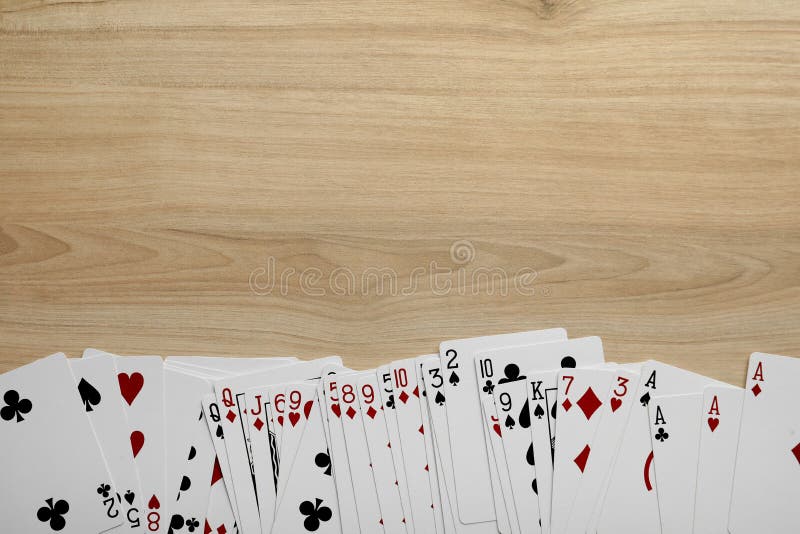 Deck of Playing Cards on Table, Flat Lay. Space for Text Stock Photo ...