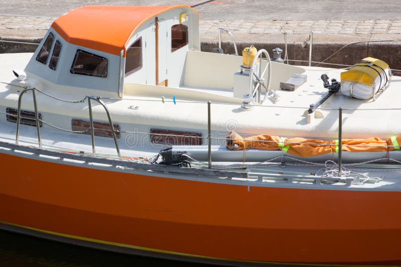 The Deck of a Small Orange Boat at the Harbor Stock Photo - Image of ...