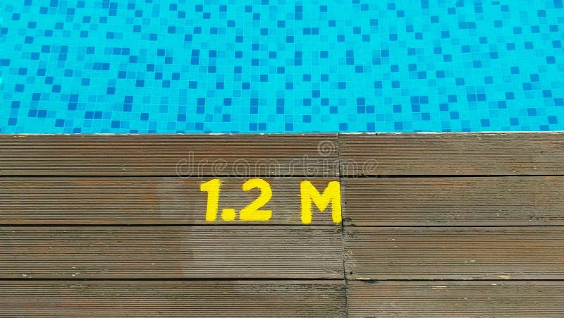 Deck of Swimming Pool Edge 1.2 Meter Deep Sign Stock Photo - Image of ...