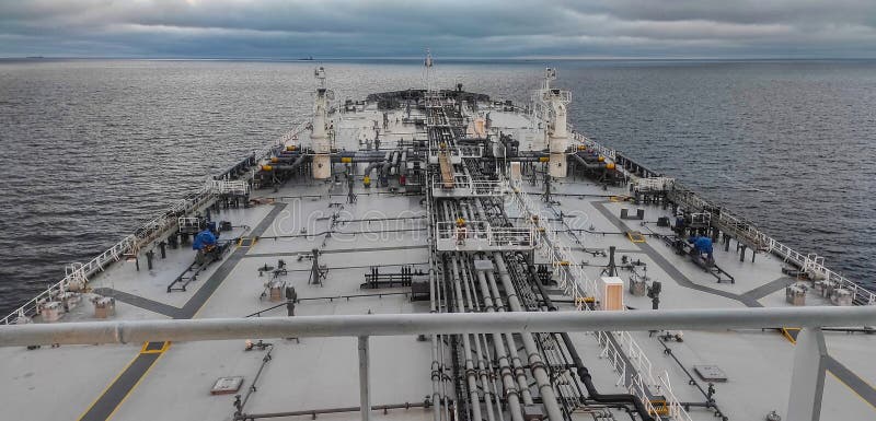 Deck of a Tanker Ship at Sea, View from the Captain S Bridge Stock ...