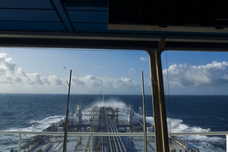 Deck of the Tanker Shooting from Navigation Bridge, Bad Weather Stock ...
