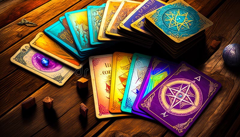 Deck of Tarot Cards on Wooden Table. Generative AI Stock Image - Image ...
