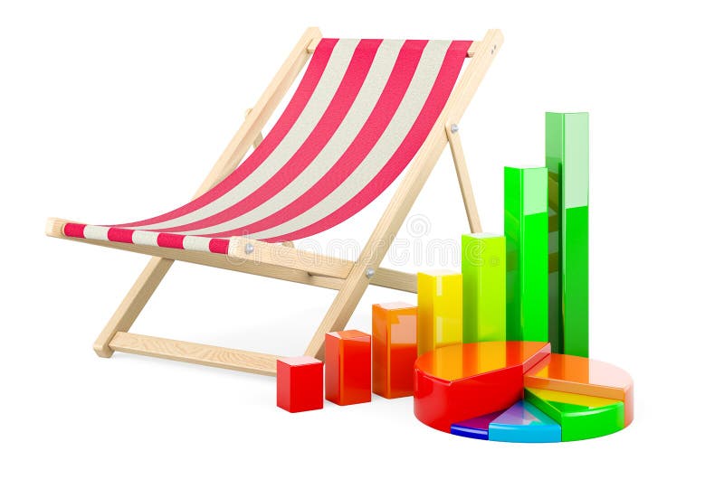 Deckchair with Growth Bar Graph and Pie Chart. 3D Rendering Stock ...