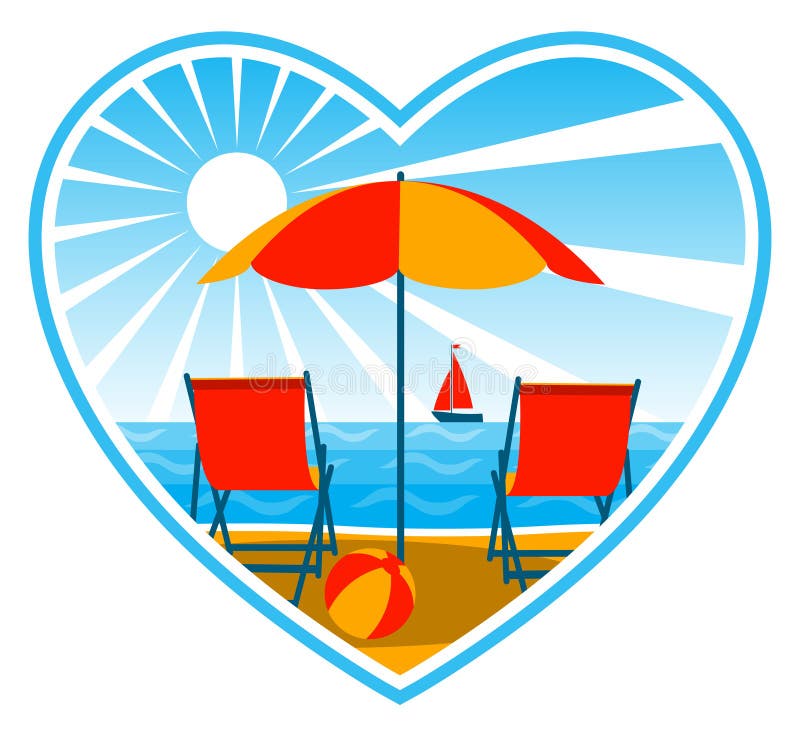 Icon in the Shape of a Heart with Beach Stock Vector - Illustration of ...
