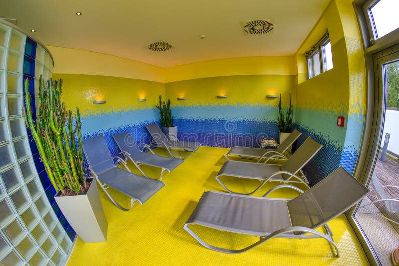 Deckchairs in a Spa Relax Interior Area Stock Photo - Image of interior ...