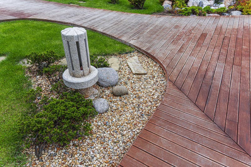 Decking Path in the Garden. Stock Image - Image of aerial, patio: 268205377