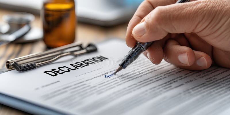 Declaration Form Signing Approval, Close Up of Hand with Pen, Official ...