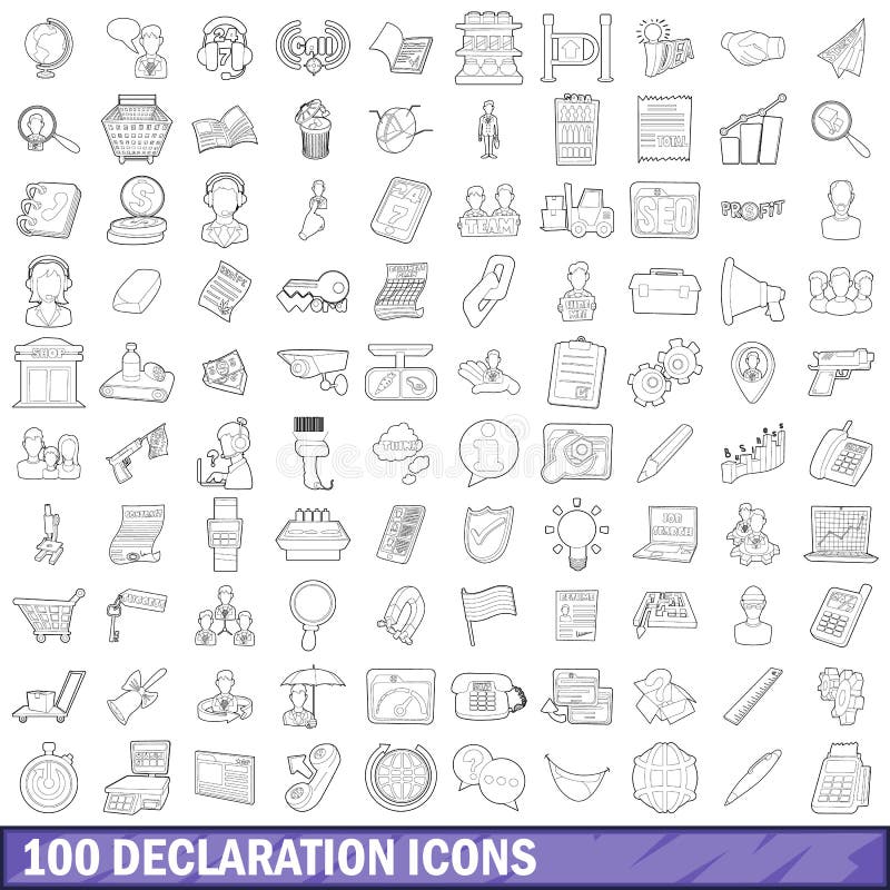 100 Declaration Icons Set, Outline Style Stock Vector - Illustration of ...