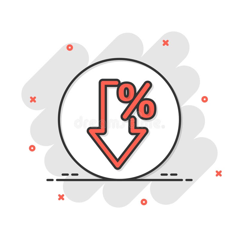 Decline Arrow Icon in Comic Style. Decrease Cartoon Vector Illustration on White Isolated ...