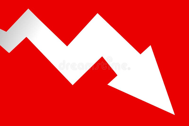 Decline Arrow Icon in Comic Style. Decrease Cartoon Vector Illustration on White Isolated ...