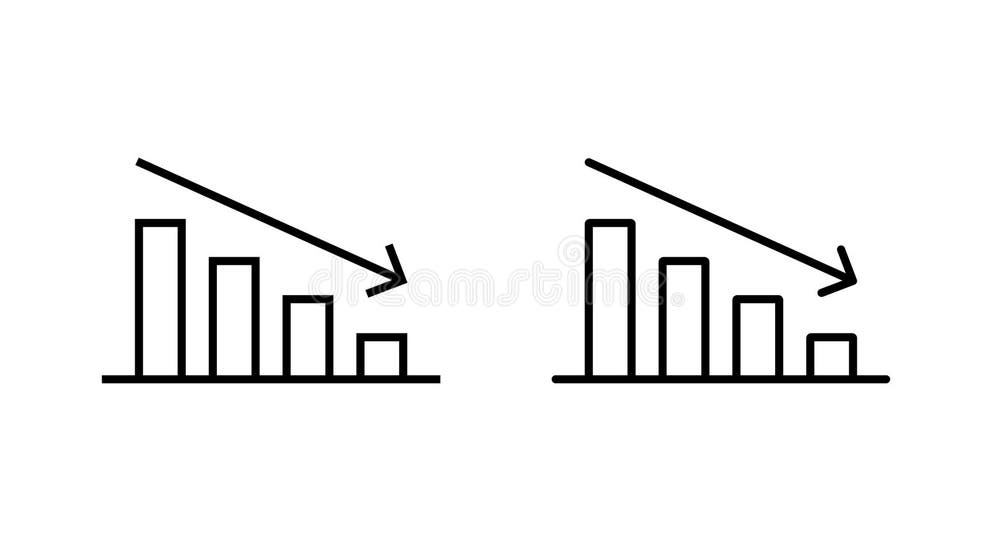 Decline Bar Chart with Downward Trend Arrow Outline Icon. Decrease, Loss, and Financial Drop ...