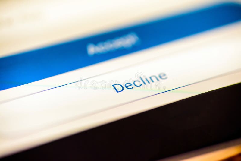 Decline Button on Smartphone App Screen Closeup Stock Image - Image of ...