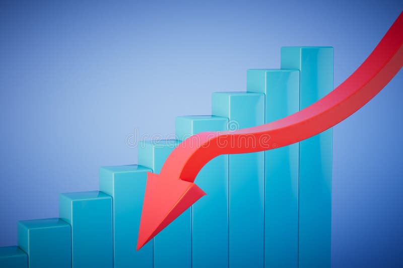 Decline in Income. a Graph and a Red Arrow Going Down on a Blue ...