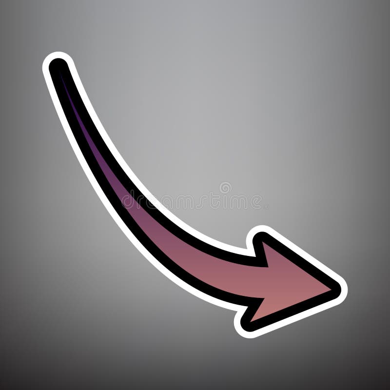 Declining Arrow Sign. Vector. Violet Gradient Icon With Black An Stock ...