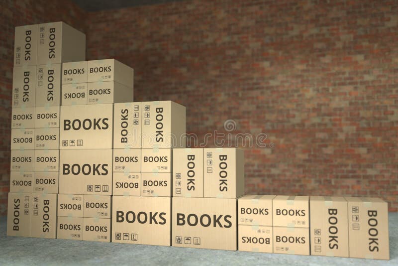 Declining Bar Chart Made with Boxes with Books. Conceptual 3D Rendering ...
