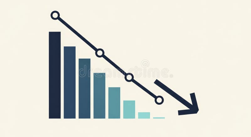 Declining Blue Bar Chart Graphic with Downward Trend Arrow Showing Loss ...