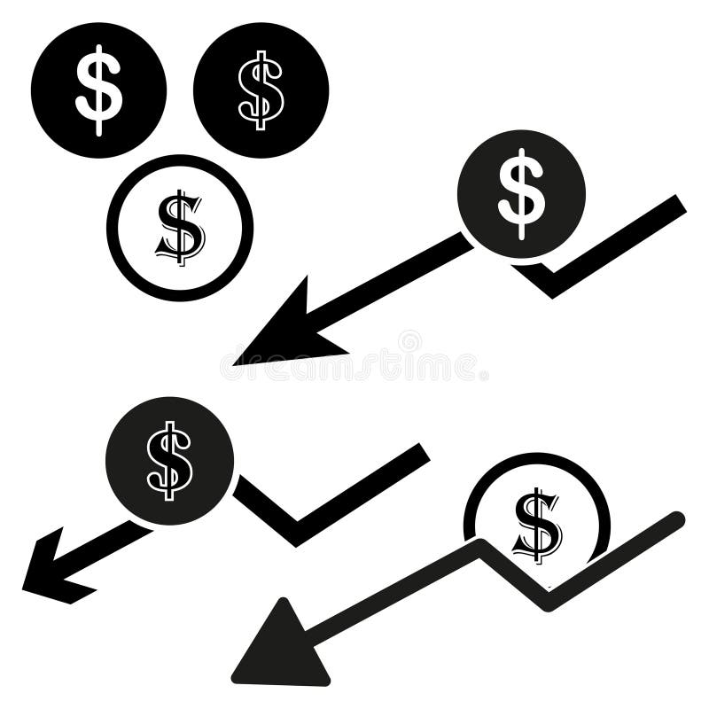Declining Dollar Value Graph. Vector Economic Icons. Financial Downturn Concept Stock Vector ...