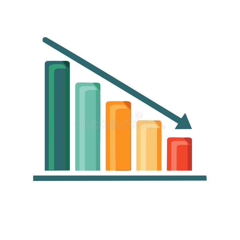 Declining Graph with Bar Chart and Down Arrow, Vector Graphic Stock ...