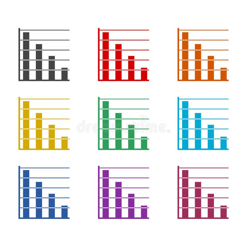 Declining Graph Color Icon Set Isolated on White Background Stock ...