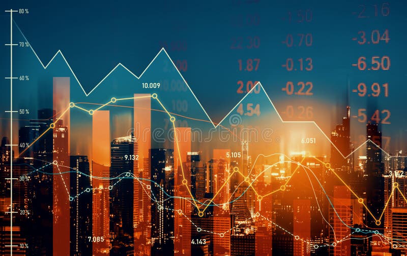 Declining Graphs and Digital Indicators Overlap Modernistic City ...