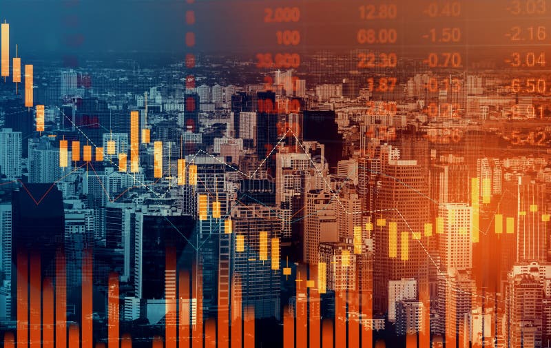 Declining Graphs and Digital Indicators Overlap Modernistic City ...