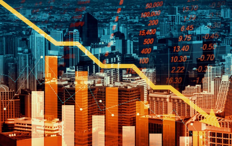 Declining Graphs and Digital Indicators Overlap Modernistic City ...