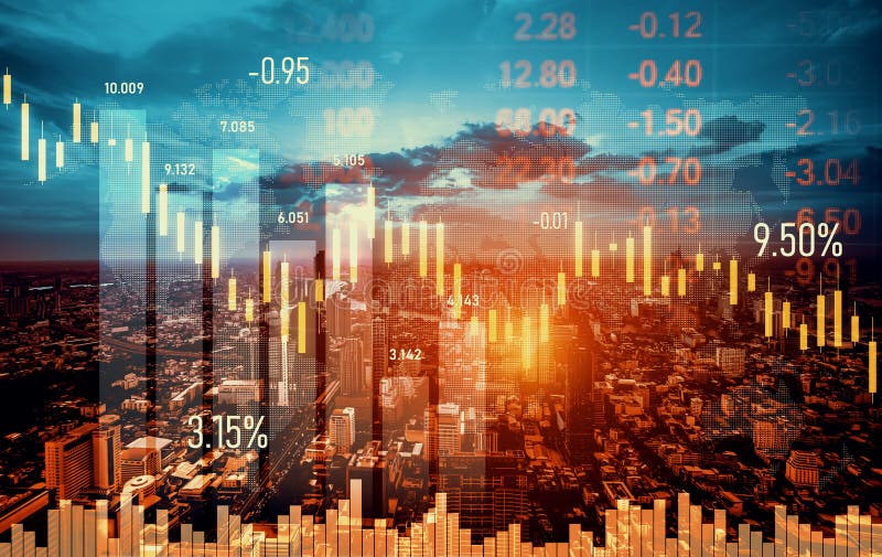 Declining Graphs and Digital Indicators Overlap Modernistic City ...