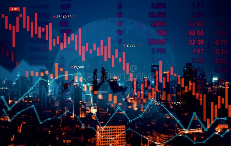 Declining Graphs and Digital Indicators Overlap Modernistic City ...