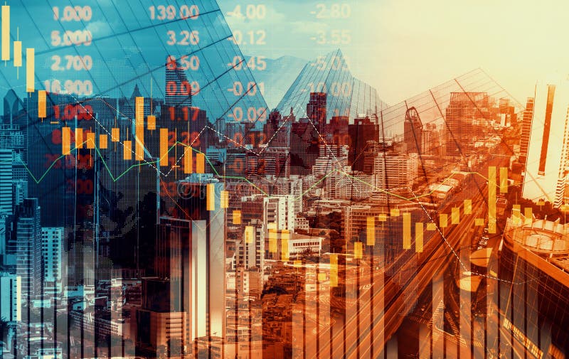 Declining Graphs and Digital Indicators Overlap Modernistic City ...