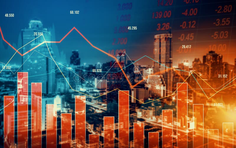 Declining Graphs and Digital Indicators Overlap Modernistic City ...