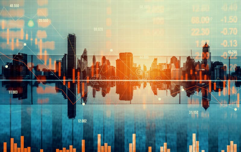 Declining Graphs and Digital Indicators Overlap Modernistic City ...